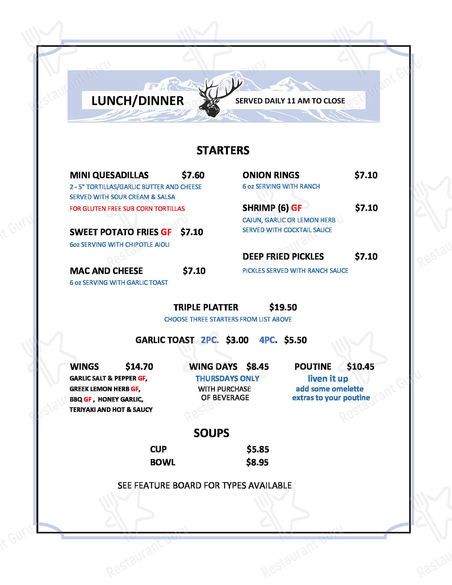 Menu at The Bombi Restaurant, Castlegar