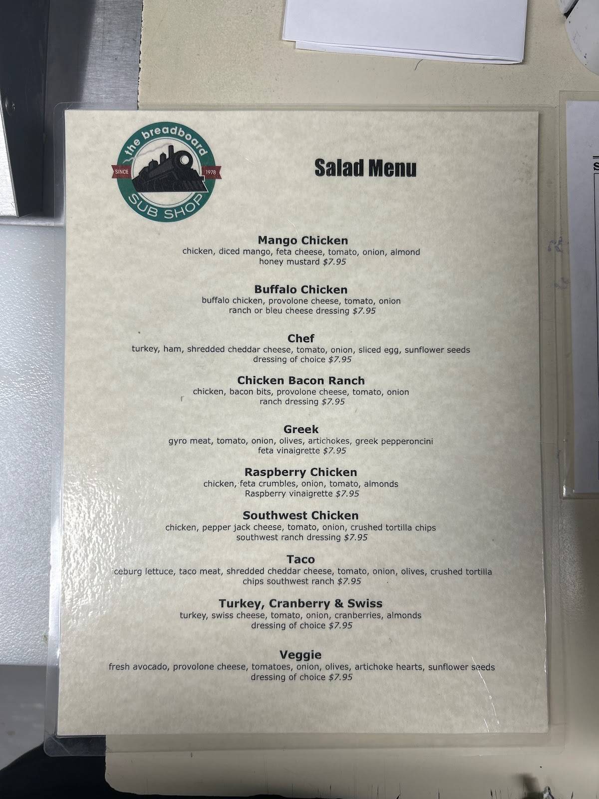 Menu at The Breadboard fast food, Buffalo