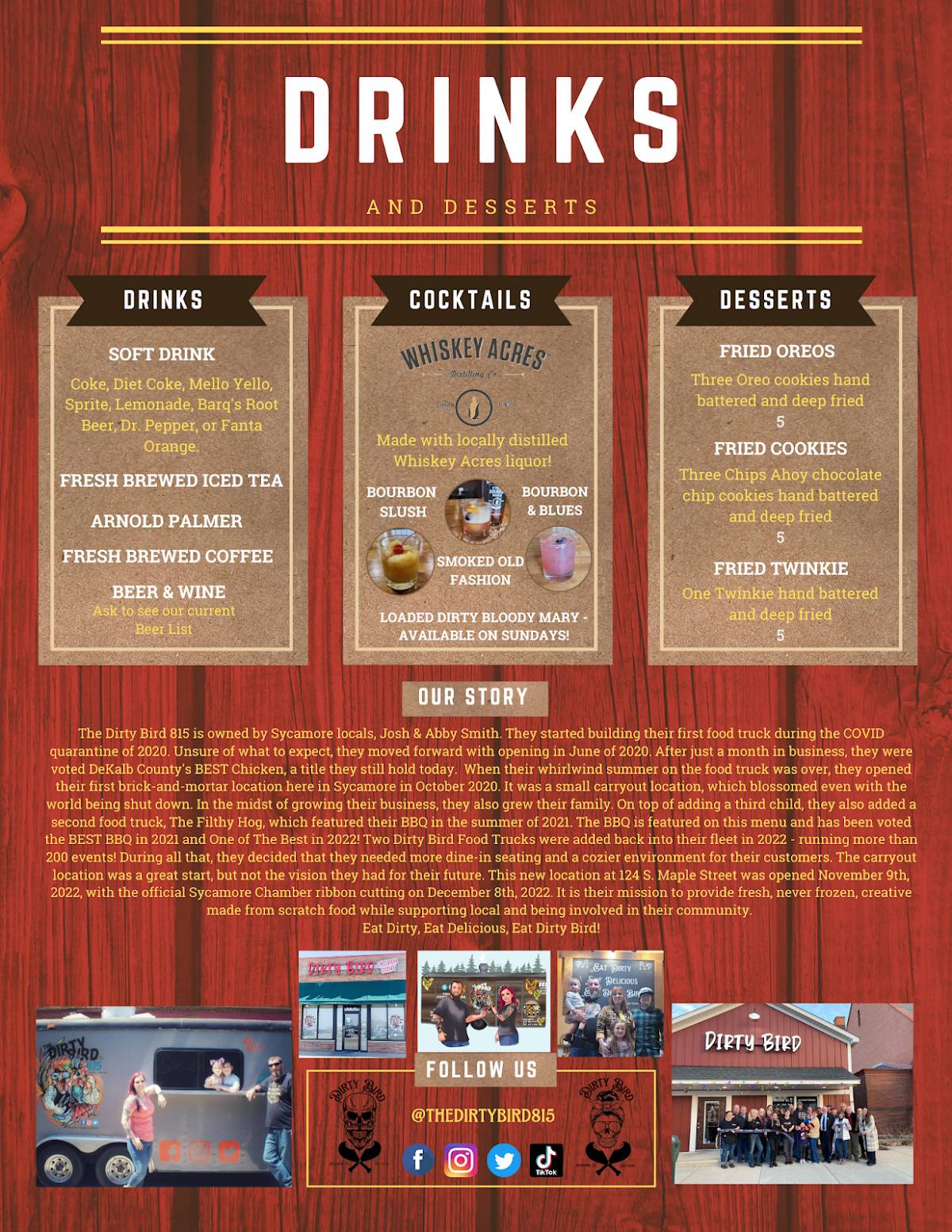Menu at The Dirty Bird restaurant, Sycamore