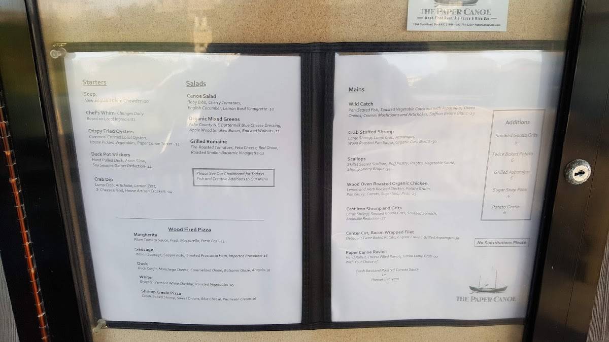 Menu at The Paper Canoe restaurant, Duck