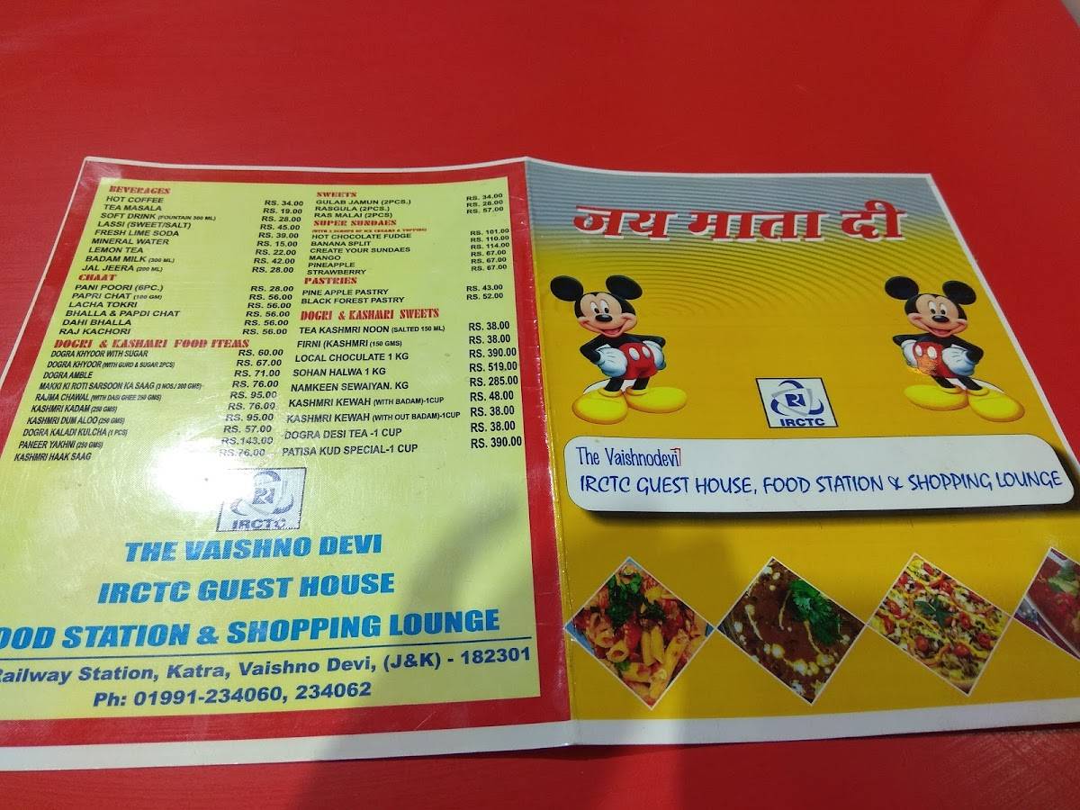Menu at The Vaishnodevi IRCTC Guest House,Food Station & Shopping ...