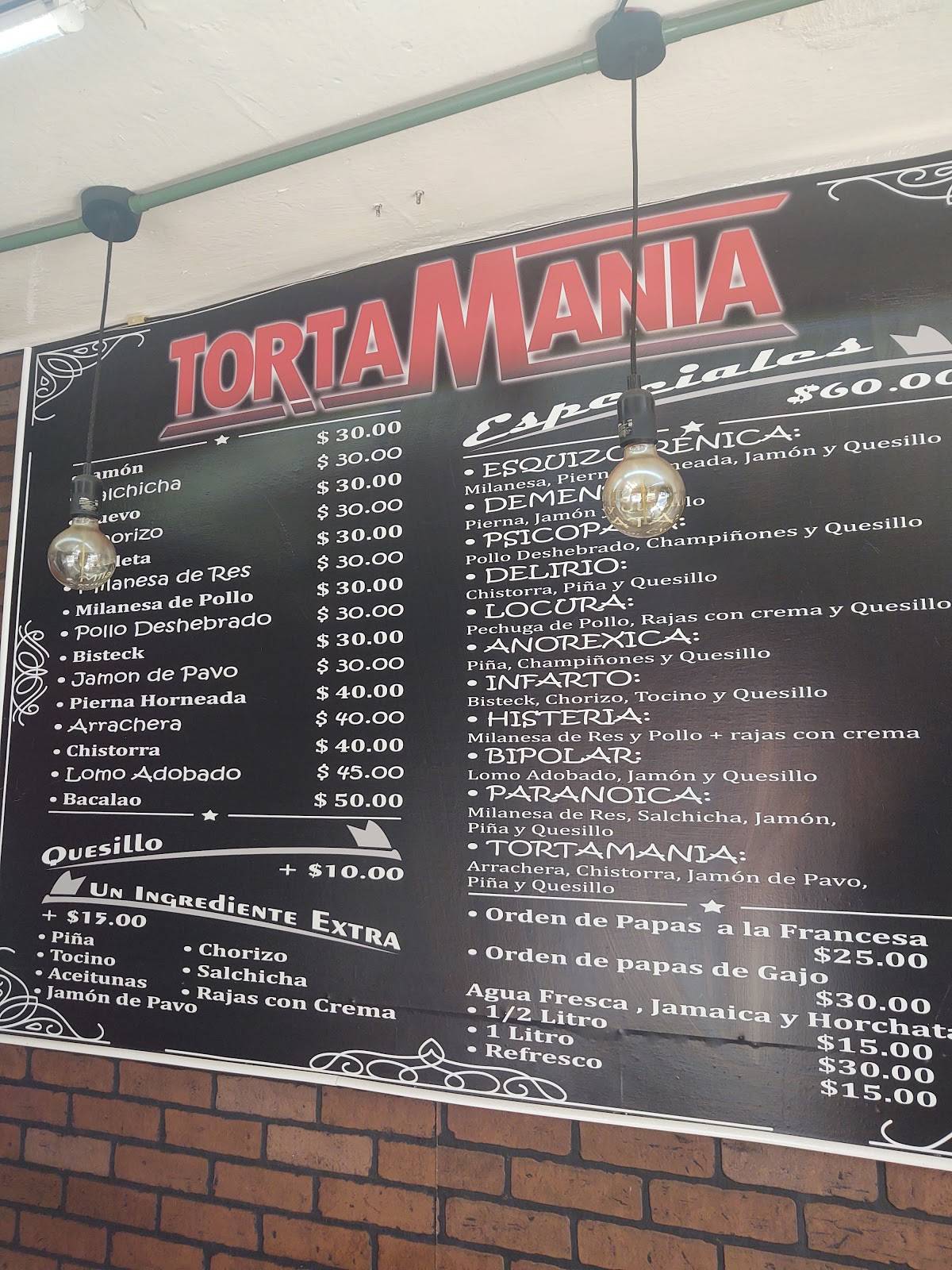 Menu at Torta Mania restaurant, Ciudad López Mateos