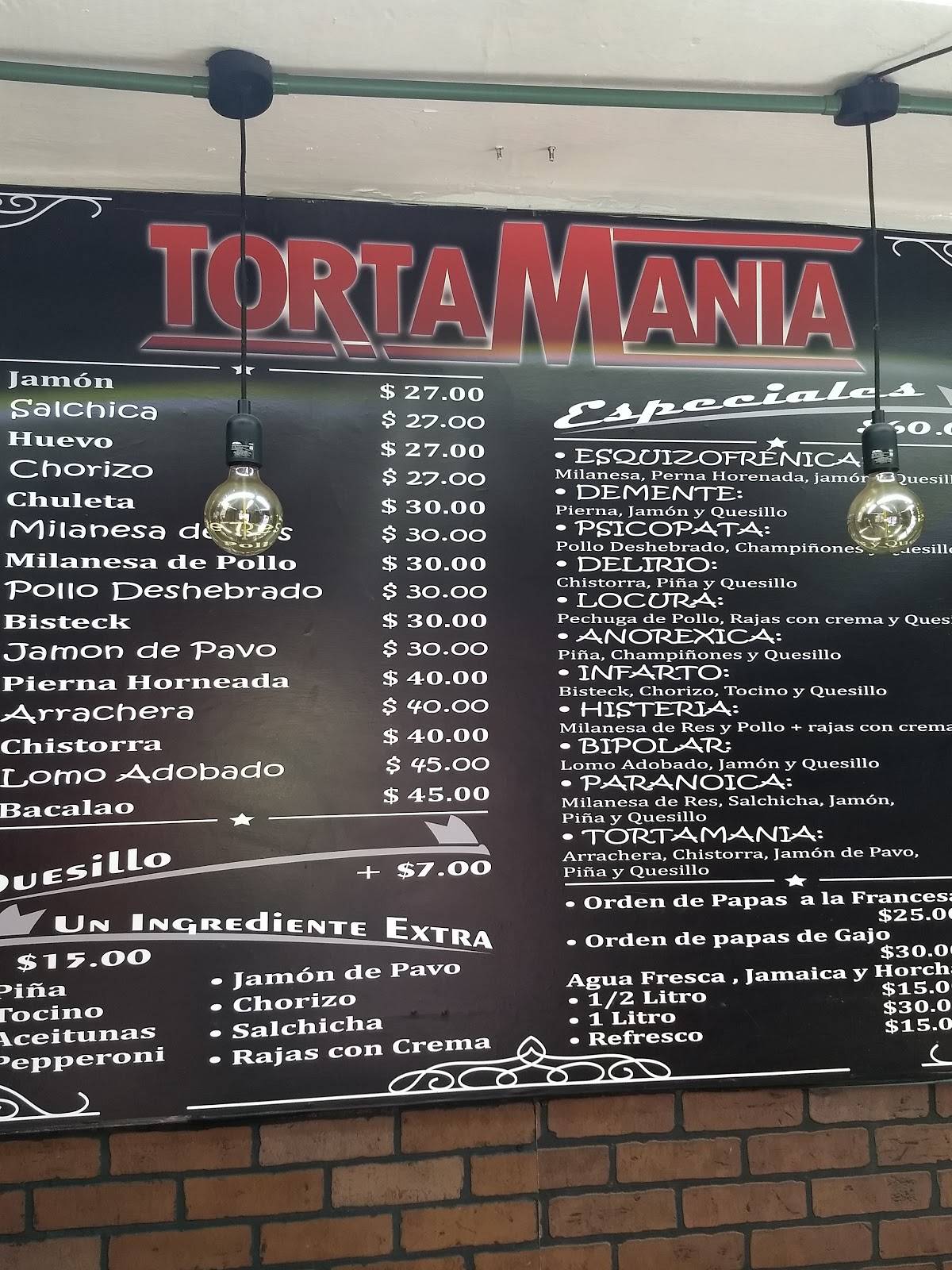 Menu at Torta Mania restaurant, Ciudad López Mateos