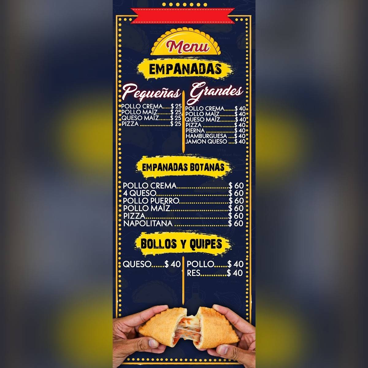 Menu at Valdez Empanadas restaurant, Moca