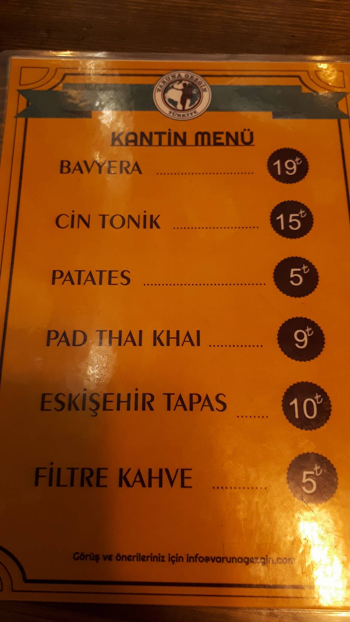 Menu at Varuna Gezgin Cafe Del Mundo, Eskişehir, Siloönü Sk. No:3
