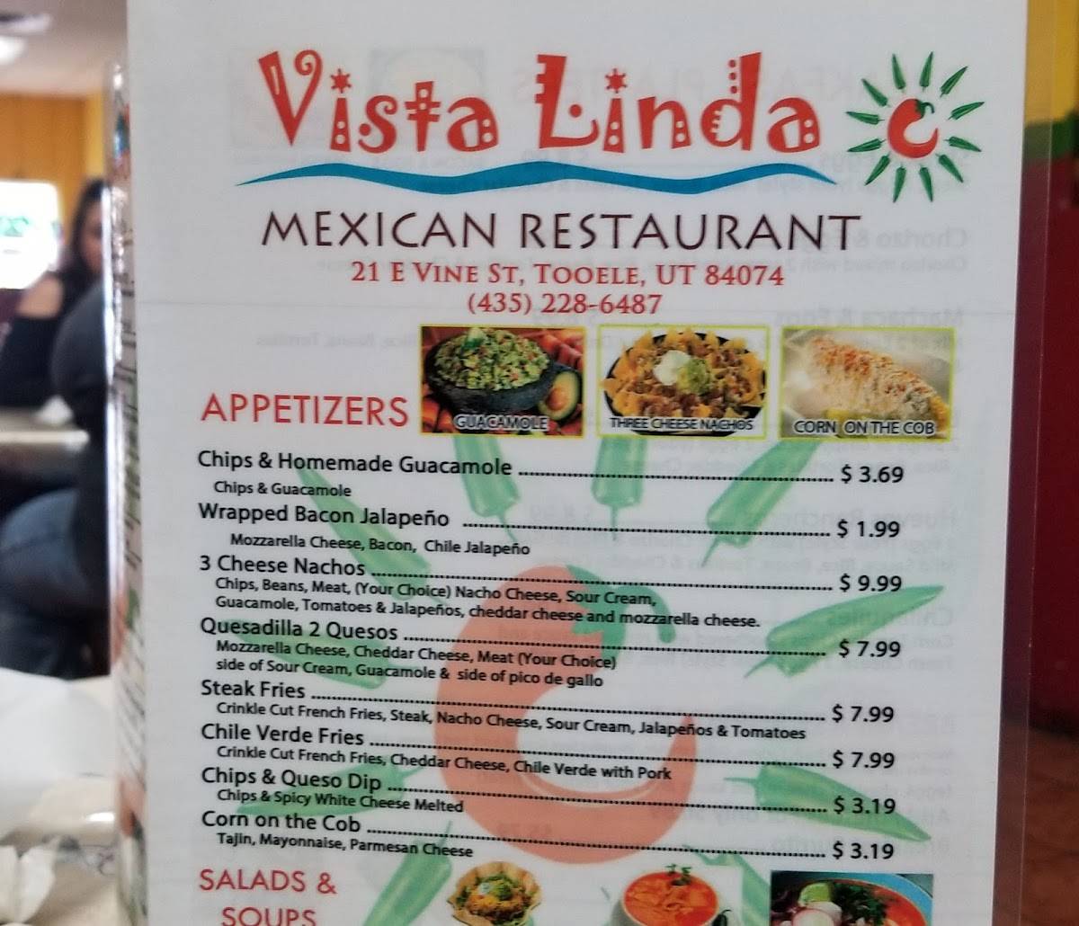 Menu at Vista Linda restaurant, Tooele