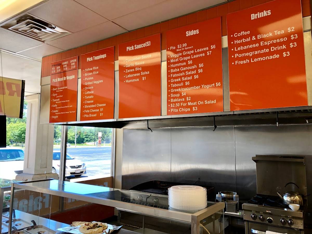Menu at Zane's Lebanese Grill restaurant, Sylvania