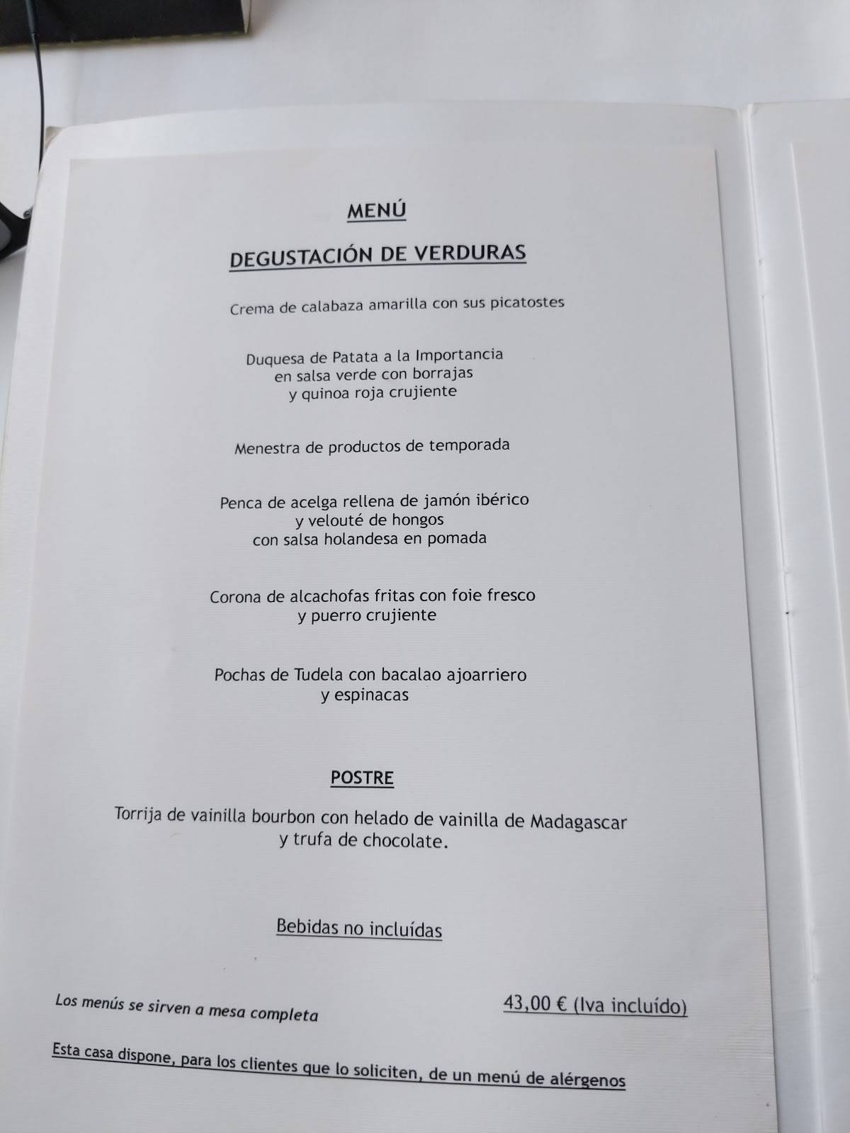 Carta de Restaurante Casa Lac, Zaragoza