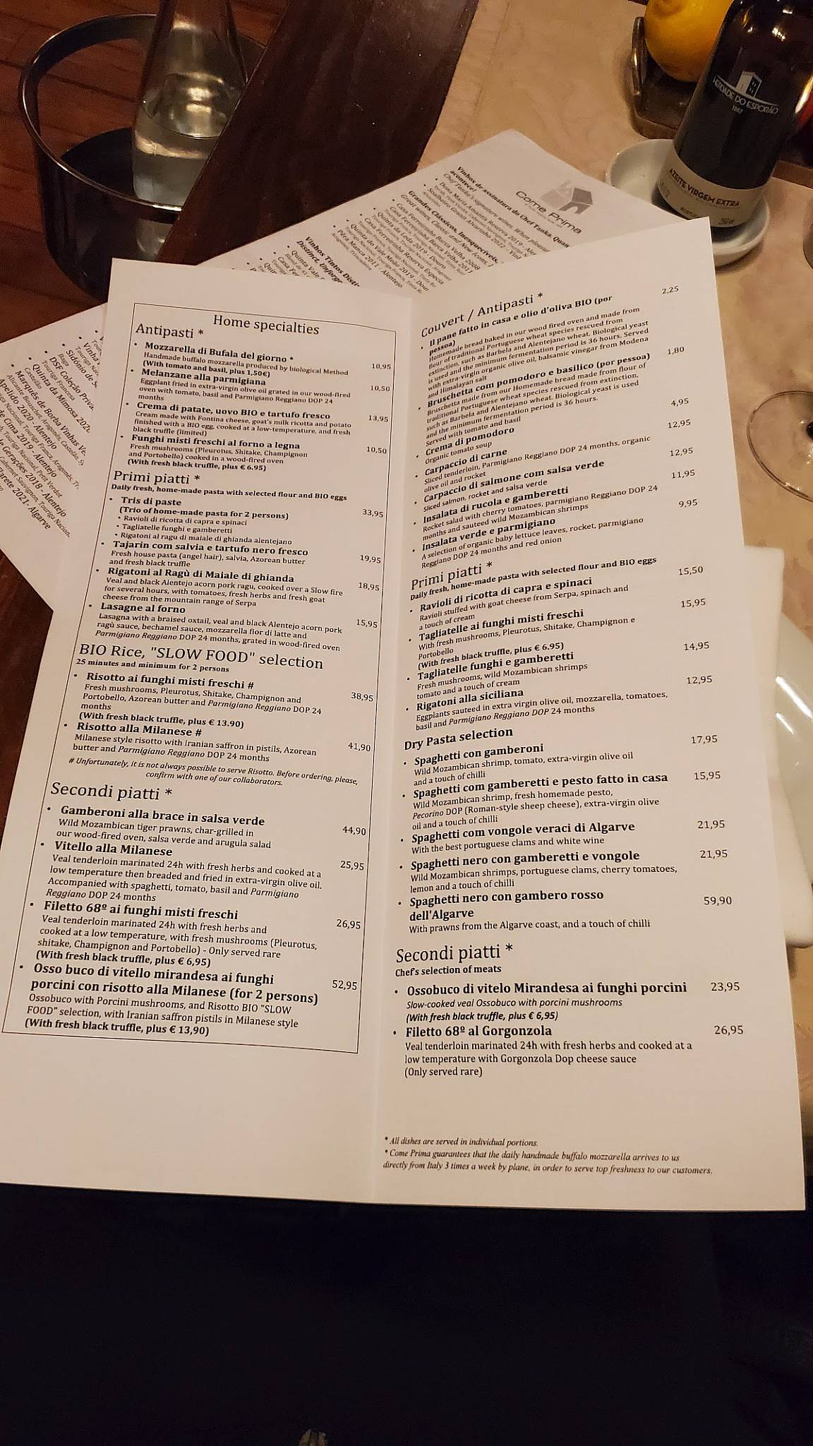 Menu at Restaurante Come Prima, Lisbon