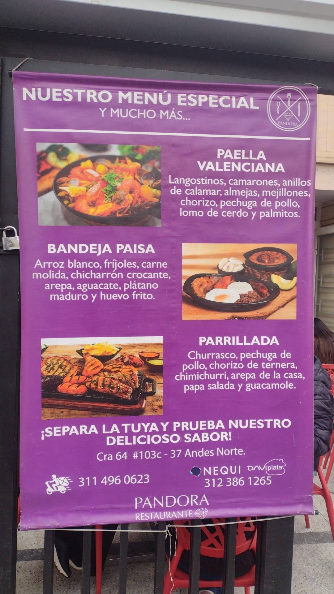 Carta de Restaurante Pandora, Bogotá, Cra. 64 #10337