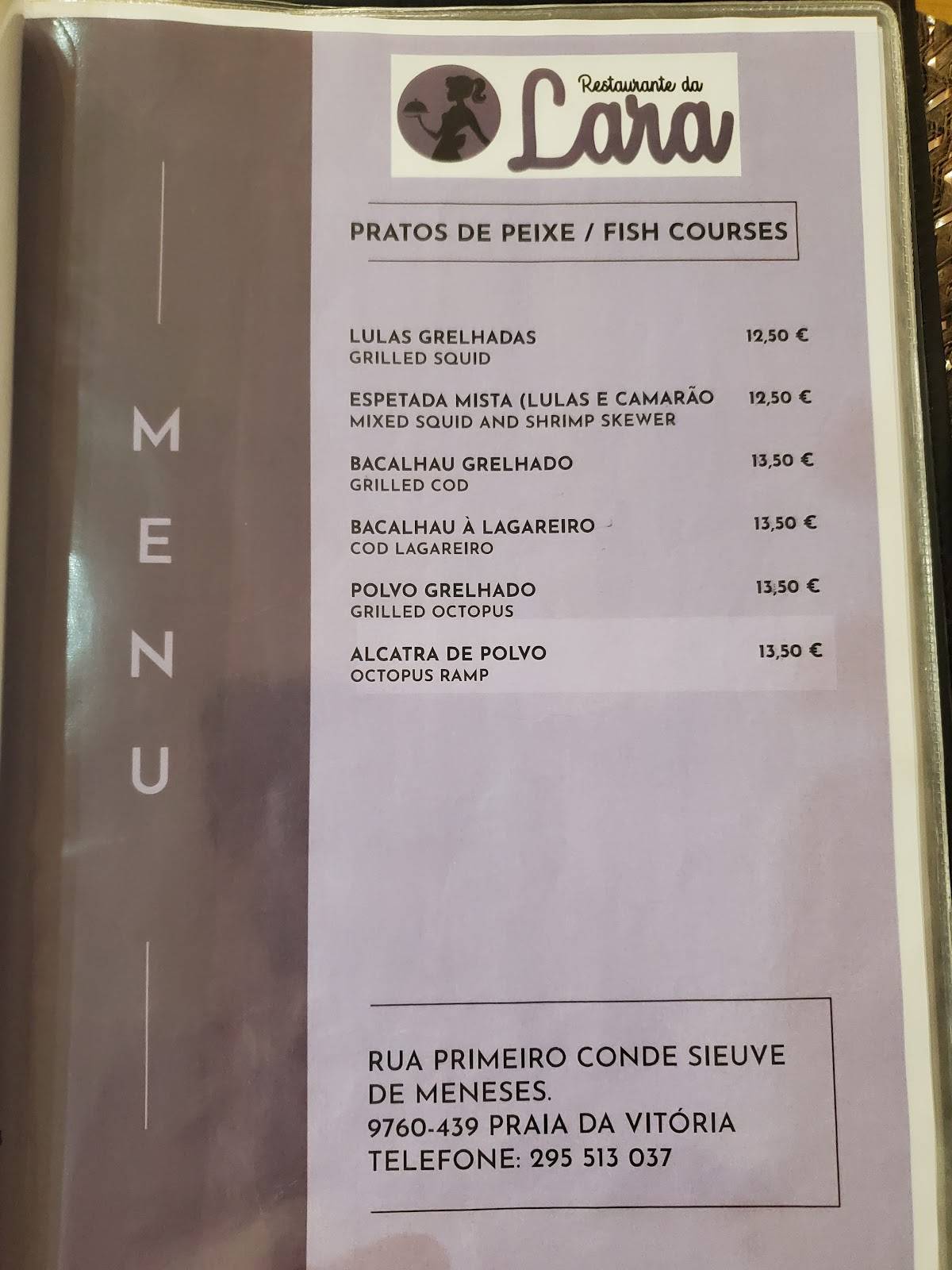 Menu at Restaurante da Lara, Praia da Vitória, R. 1º Conde Sieuve de ...