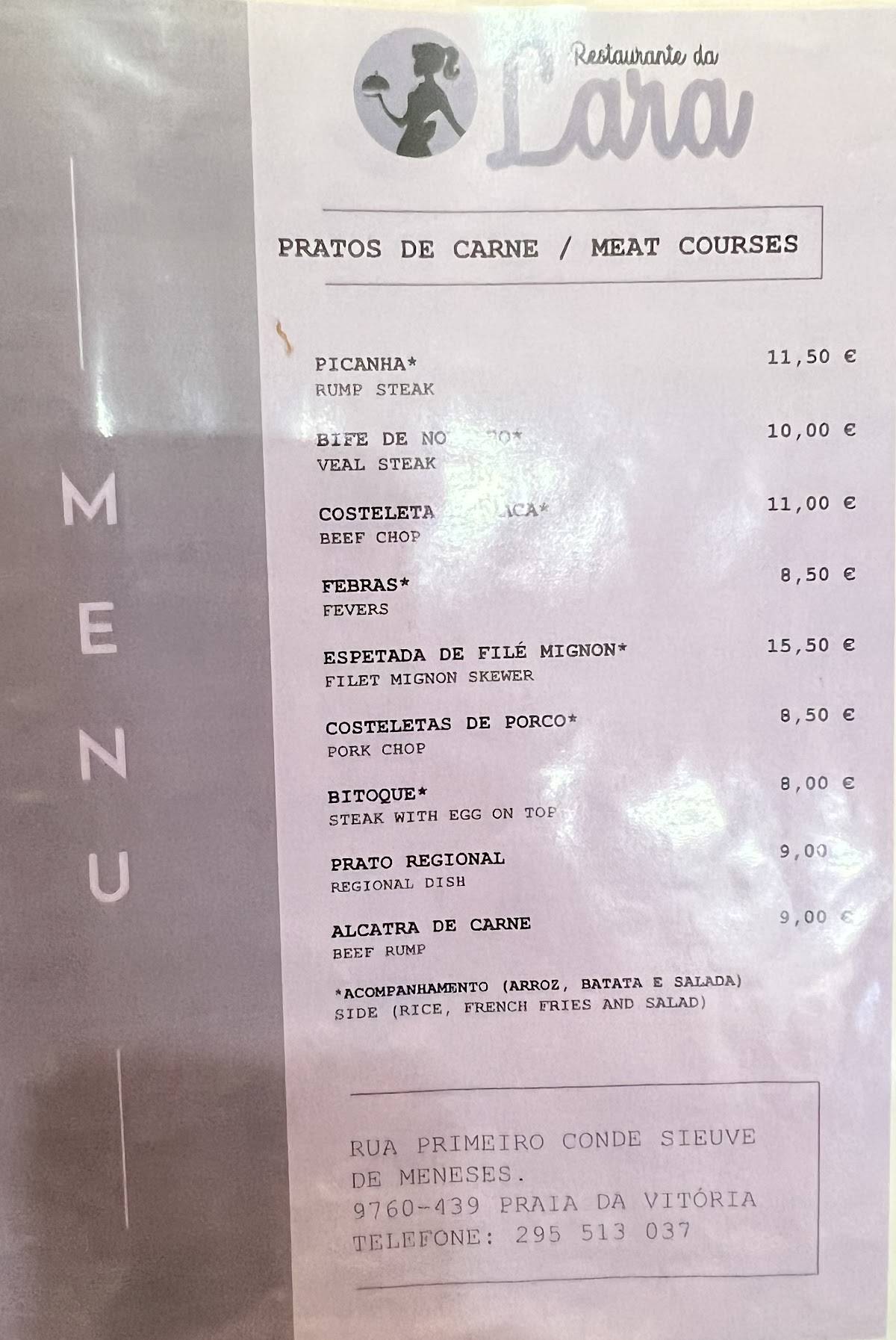 Menu at Restaurante da Lara, Praia da Vitória, R. 1º Conde Sieuve de ...