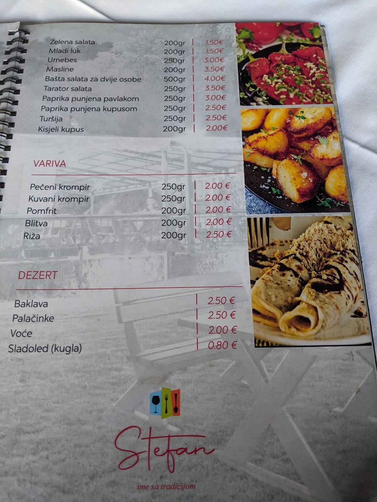 Speisekarte von Restoran Stefan restaurant, Podgorica
