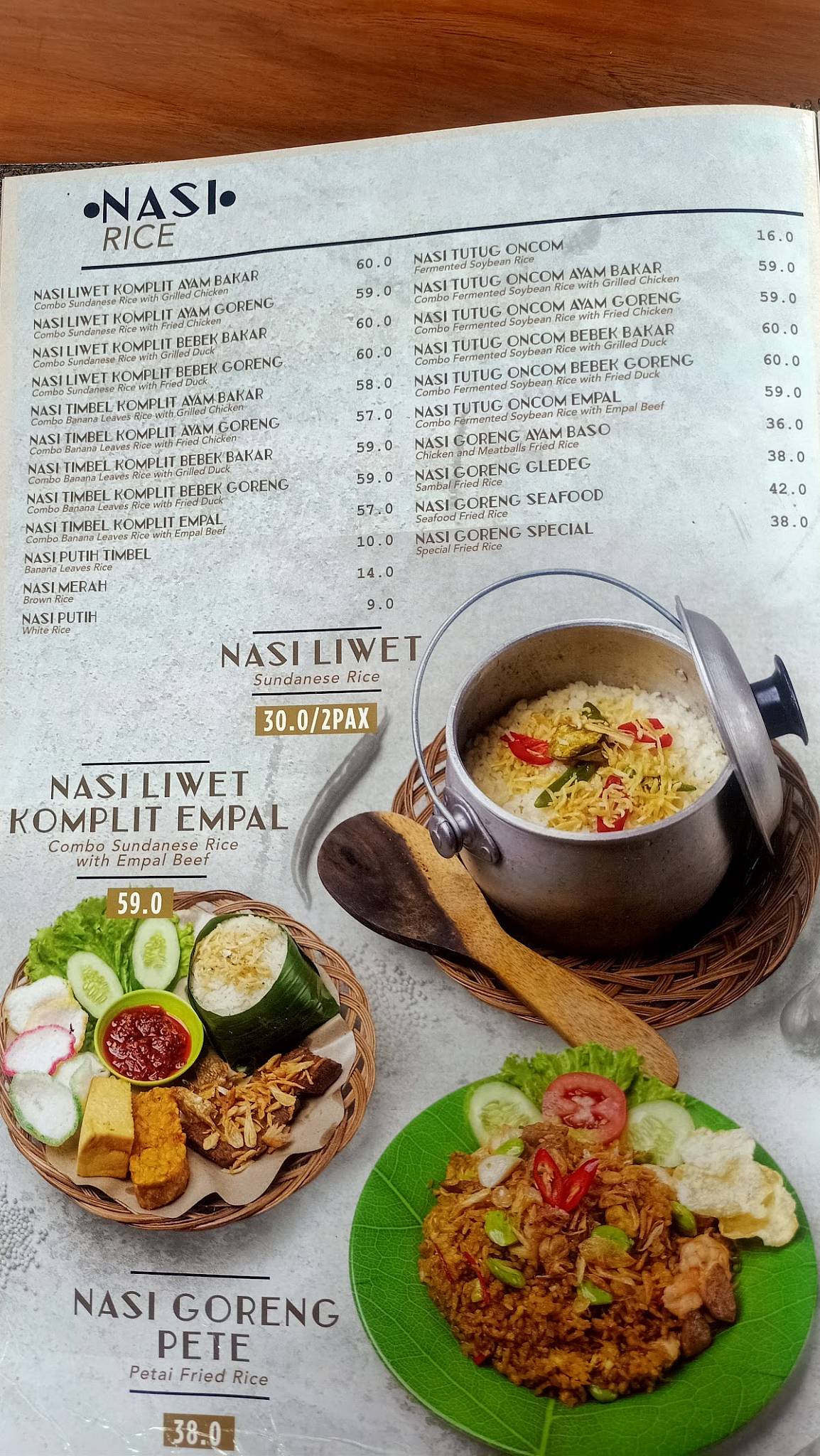 Menu at Restoran Sunda Alam Sari Deltamas restaurant, Bekasi Regency