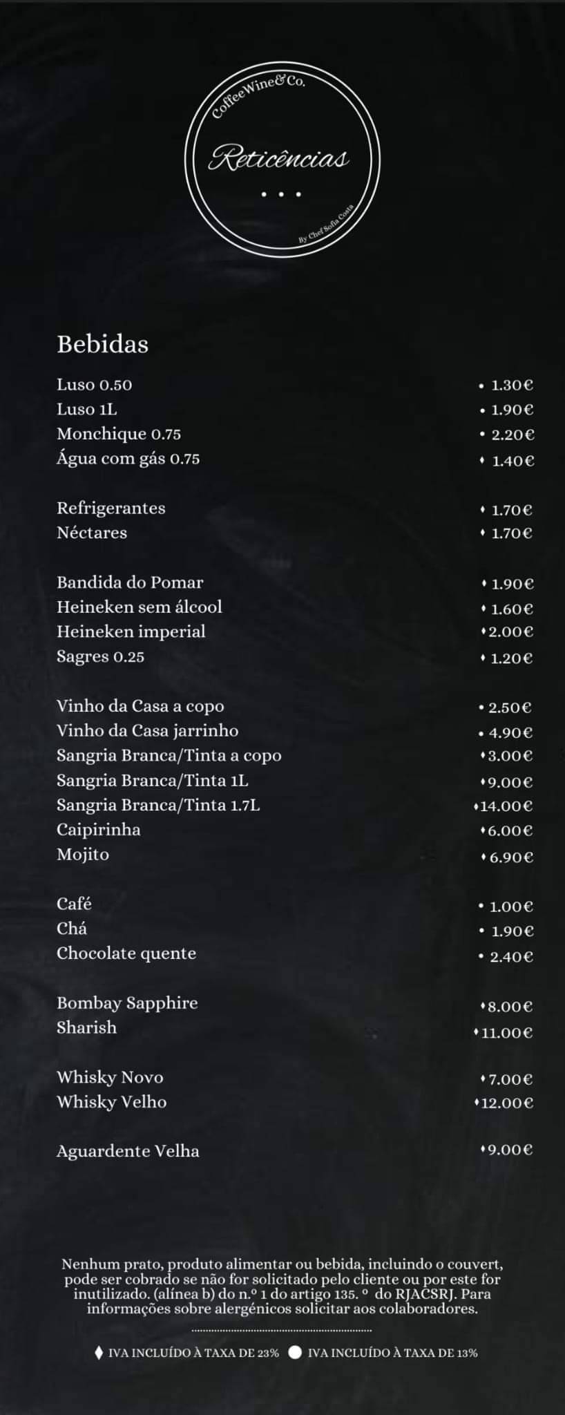 Menu em Reticências e Parágrafos pub & Bar, Parede