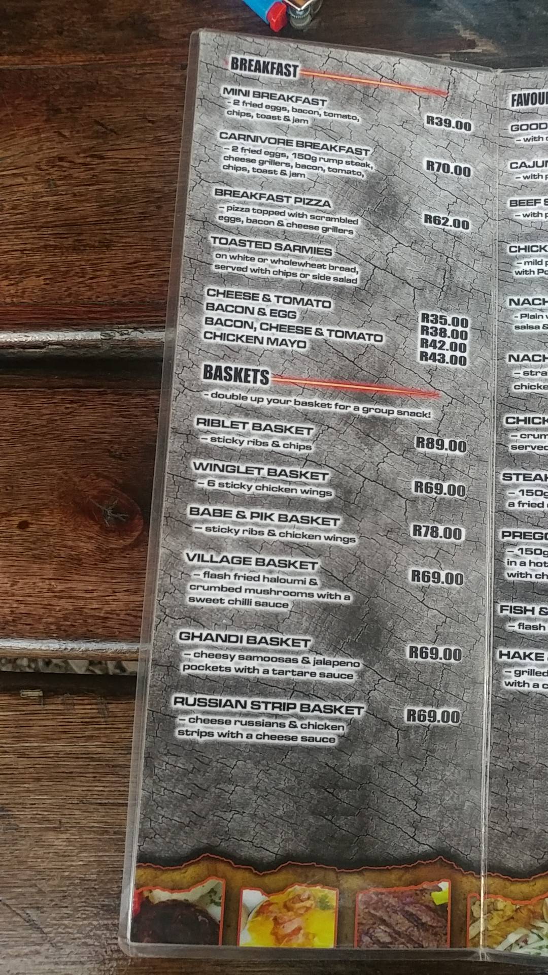 Menu at Ridgeback Village Restaurant, Pretoria, 129 South St