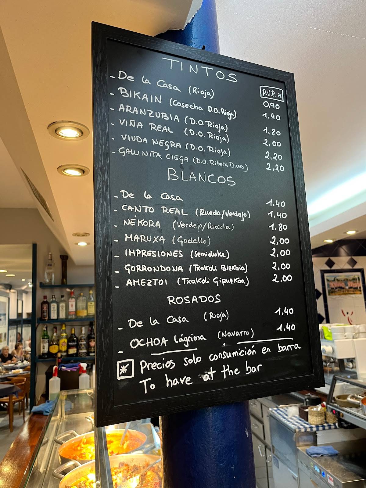 Menu at Rio-Oja Restaurant, Bilbao