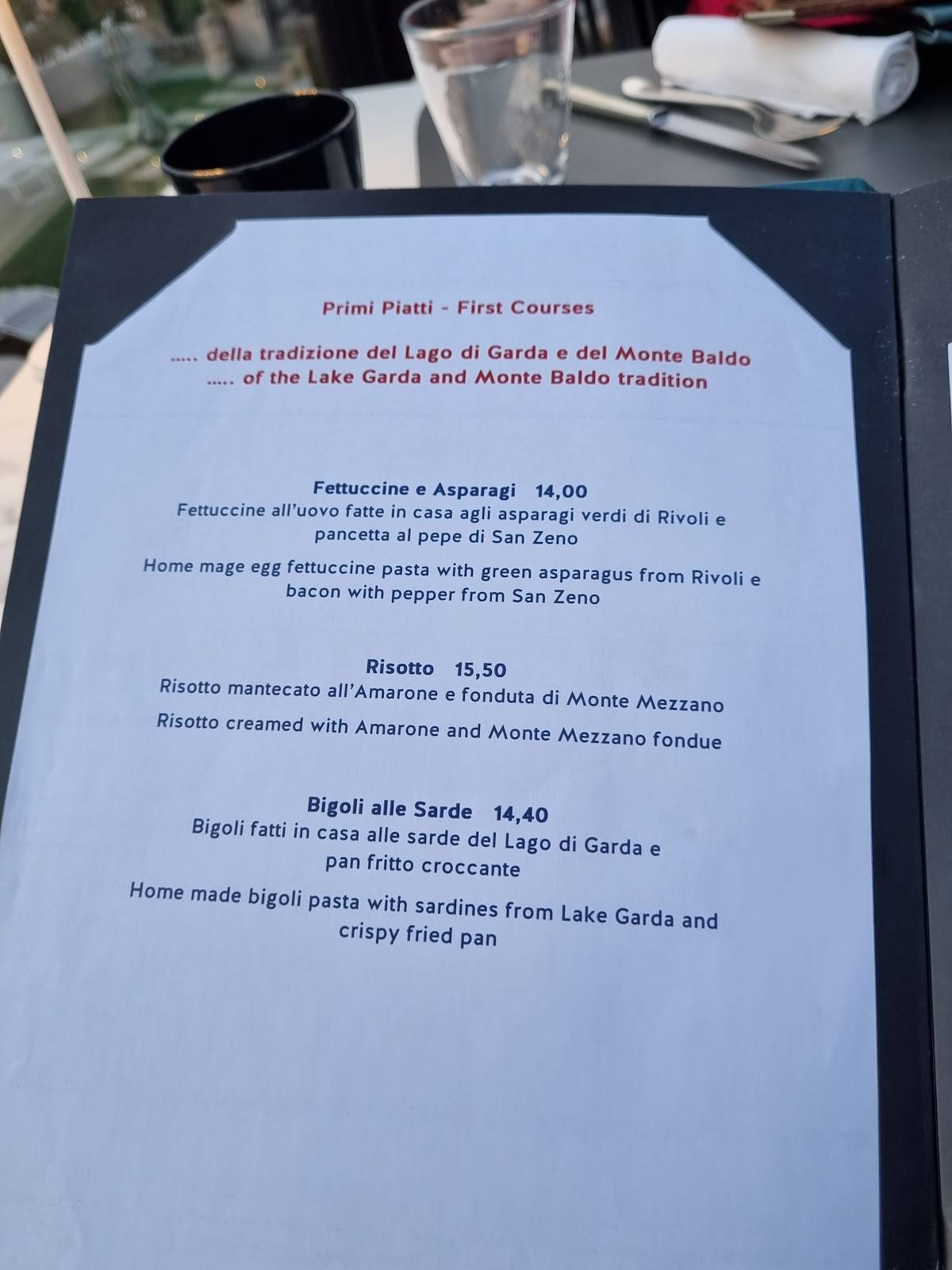 Menu da Al Bacio Restaurant by Hotel Castello Lake Front, Malcesine