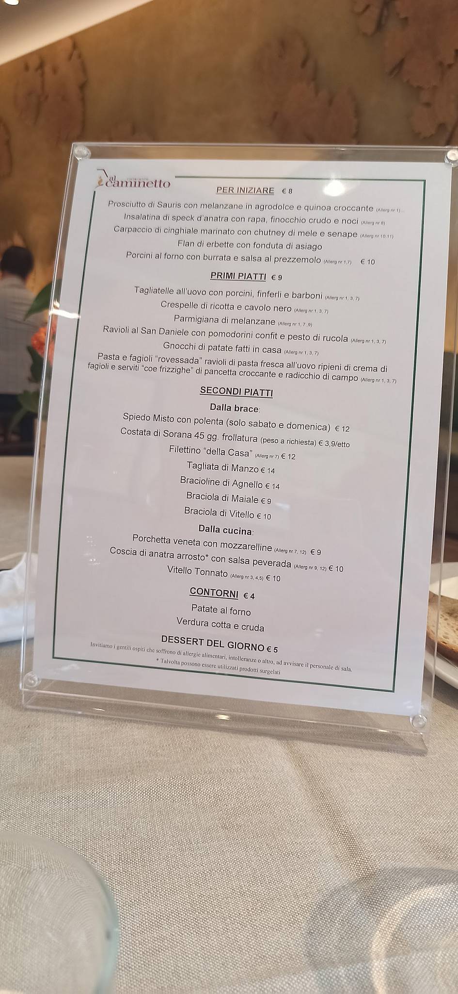 Menu da Ristorante al Caminetto, Follina