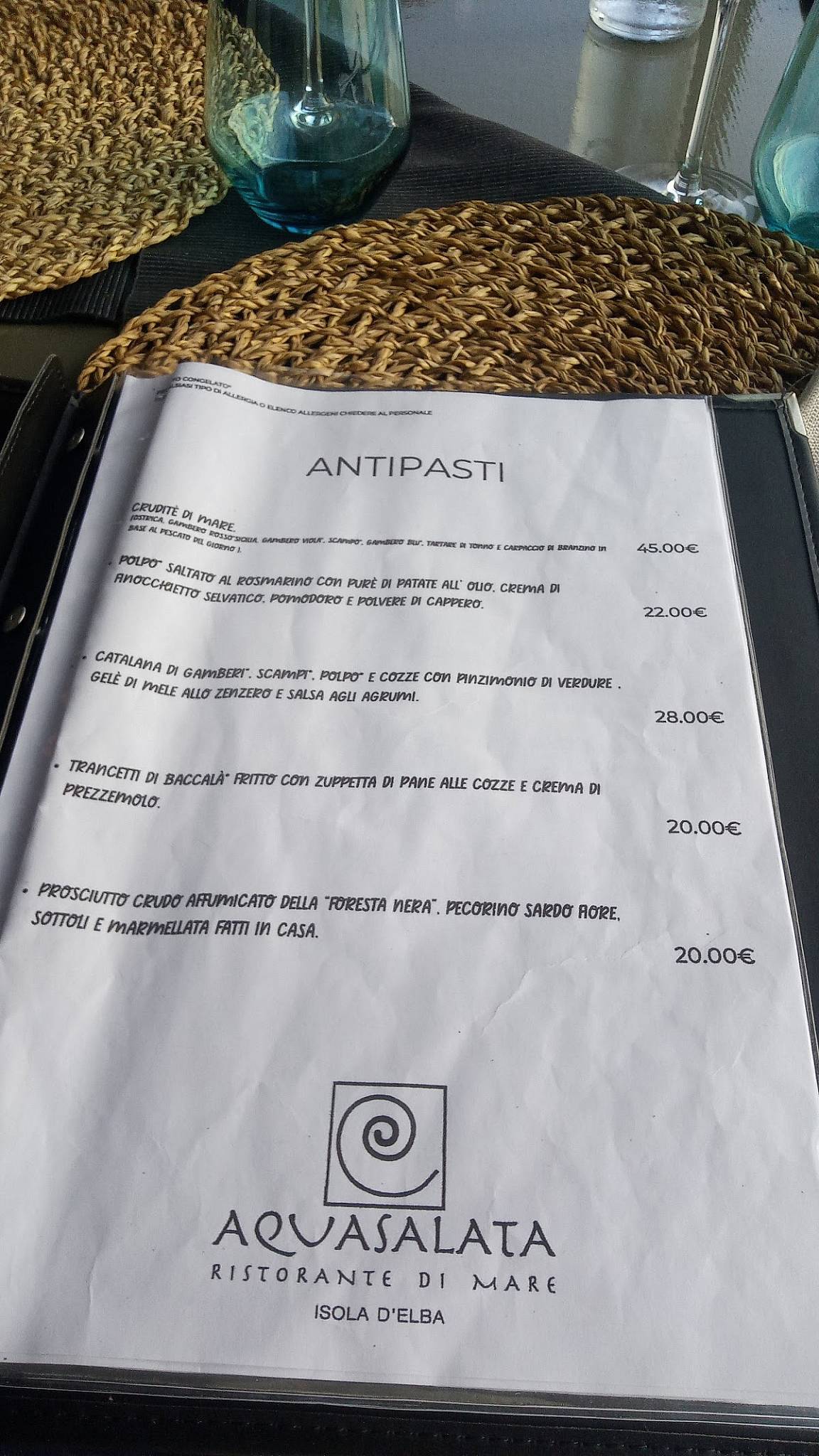 Menu at Ristorante Aquasalata, Rio Nell'elba