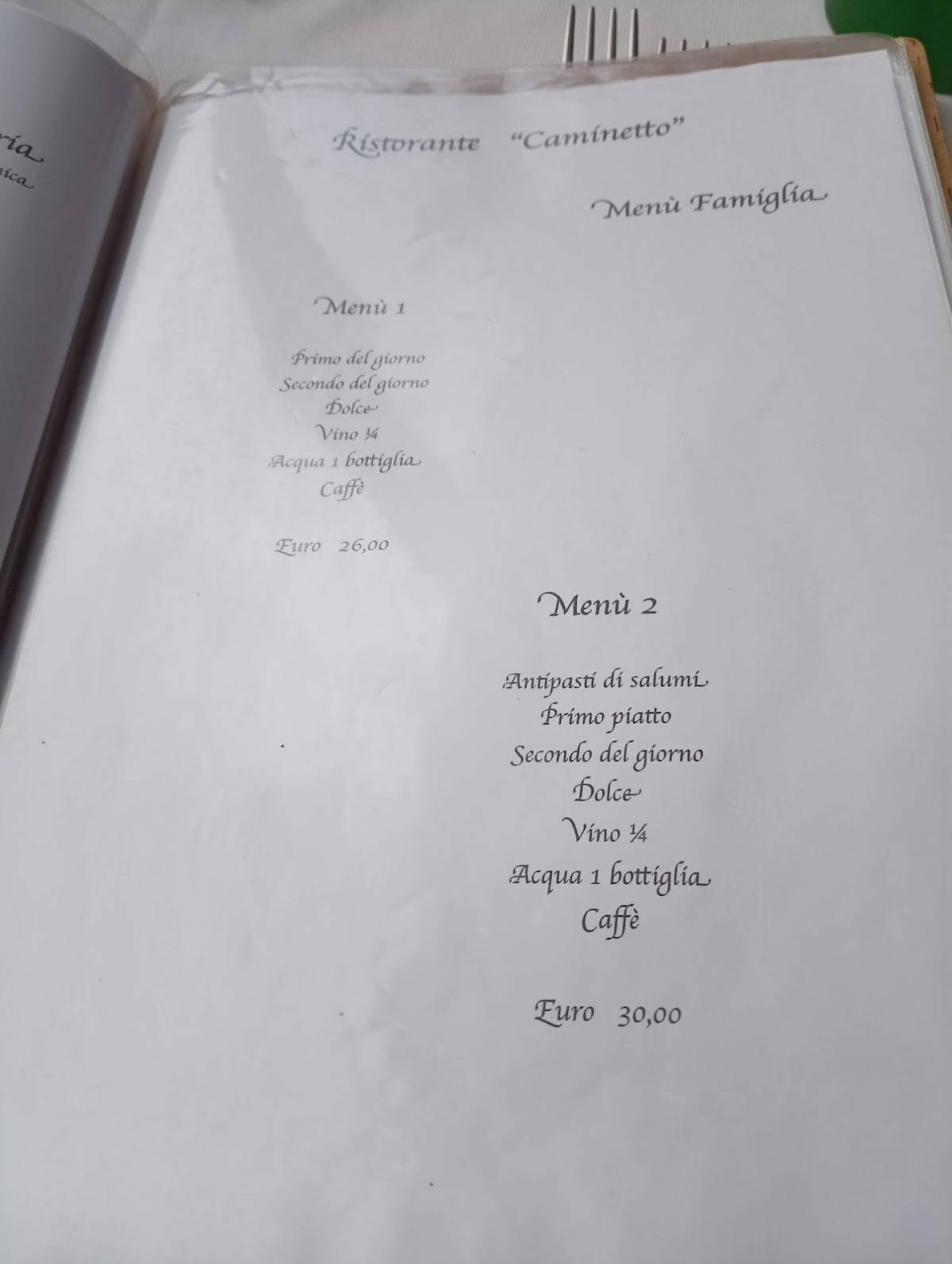 Menu da Ristorante Caminetto, Tranci