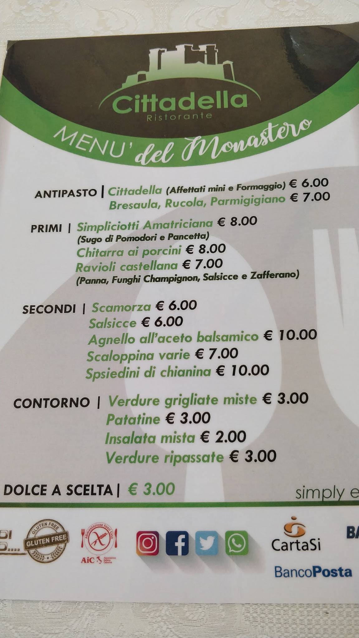 Menu at Ristorante Cittadella, Celano
