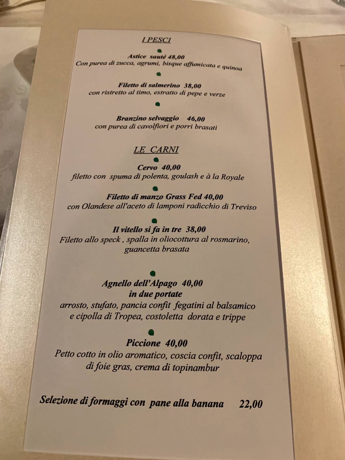 Menu at Ristorante Tivoli Cortina, Cortina d'Ampezzo