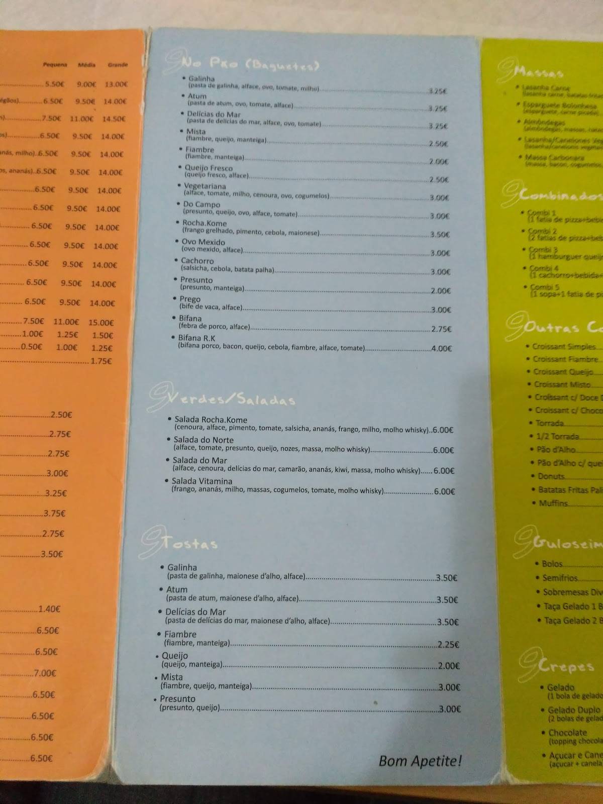 Menu em Rocha.Kome restaurante, Pontével