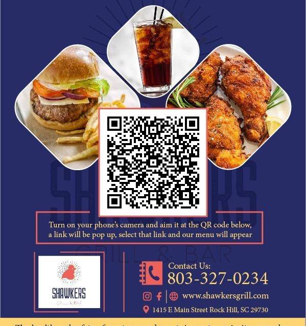 Menu at Shawkers Grill & Bar, Rock Hill, E Main St