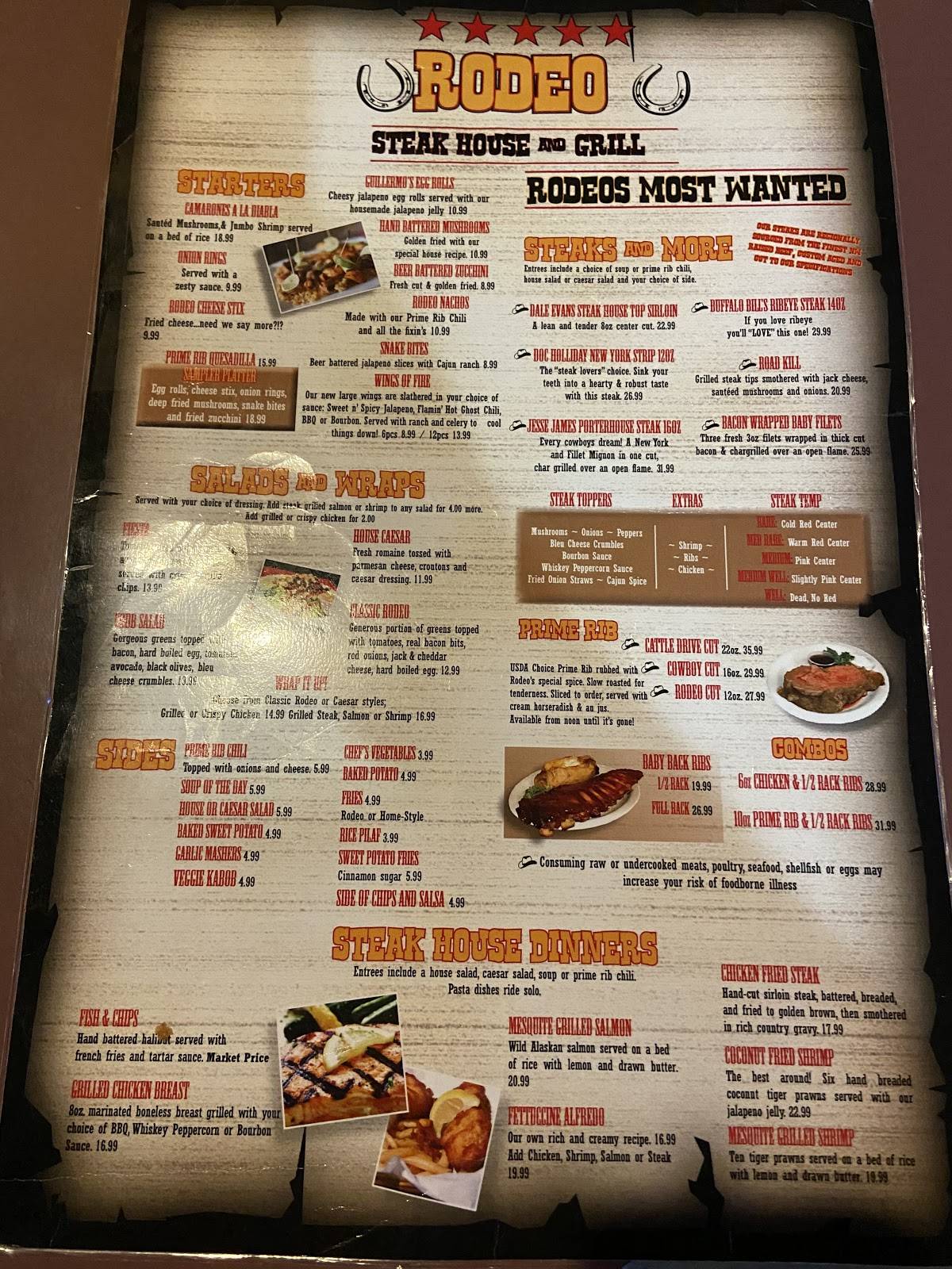 Menu at Rodeo Steakhouse and Grill, Tillamook