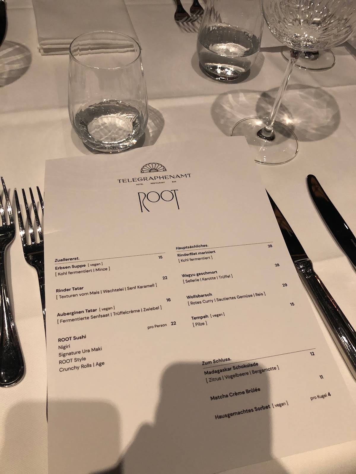 Speisekarte von Root restaurant, Berlin