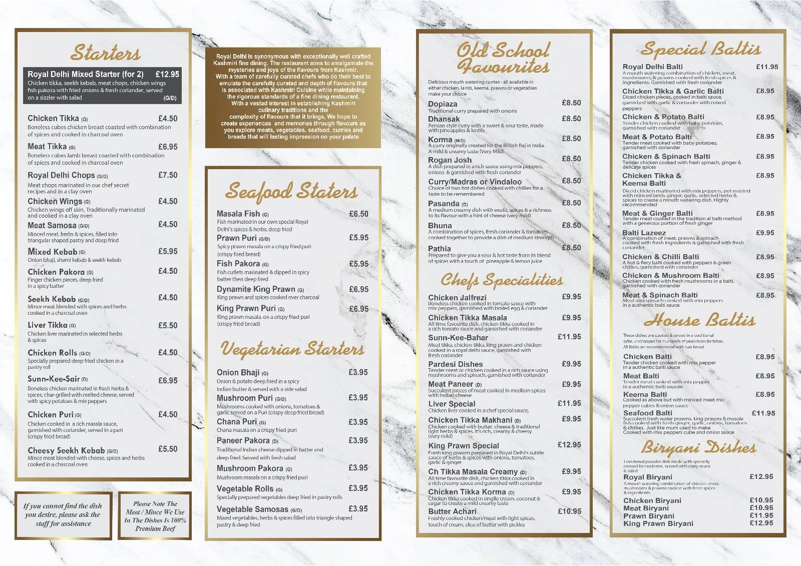 Menu at Royal Delhi restaurant, Brighouse