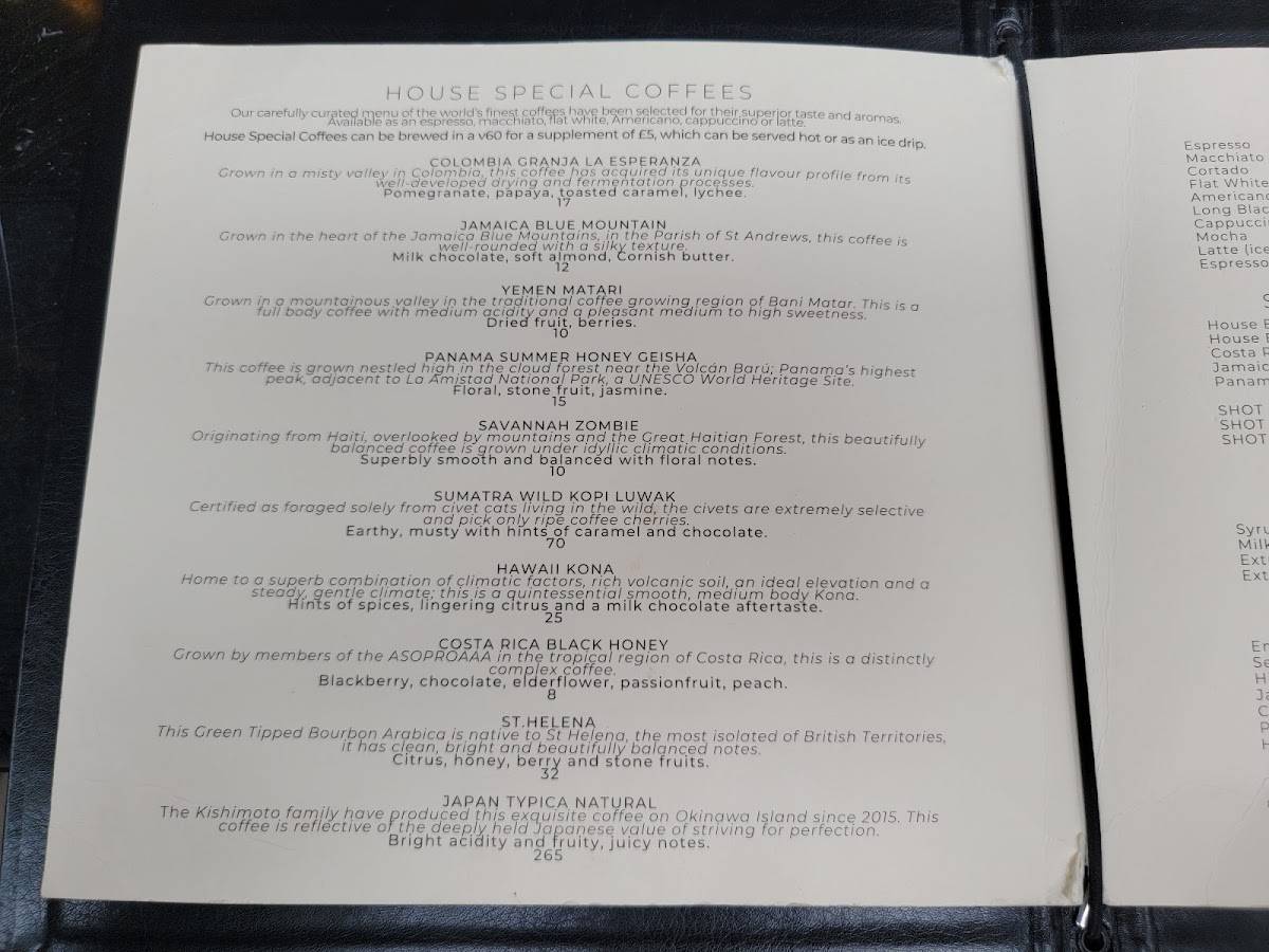 Menu at SHOT London - Mayfair cafe, London, 10A Berkeley St