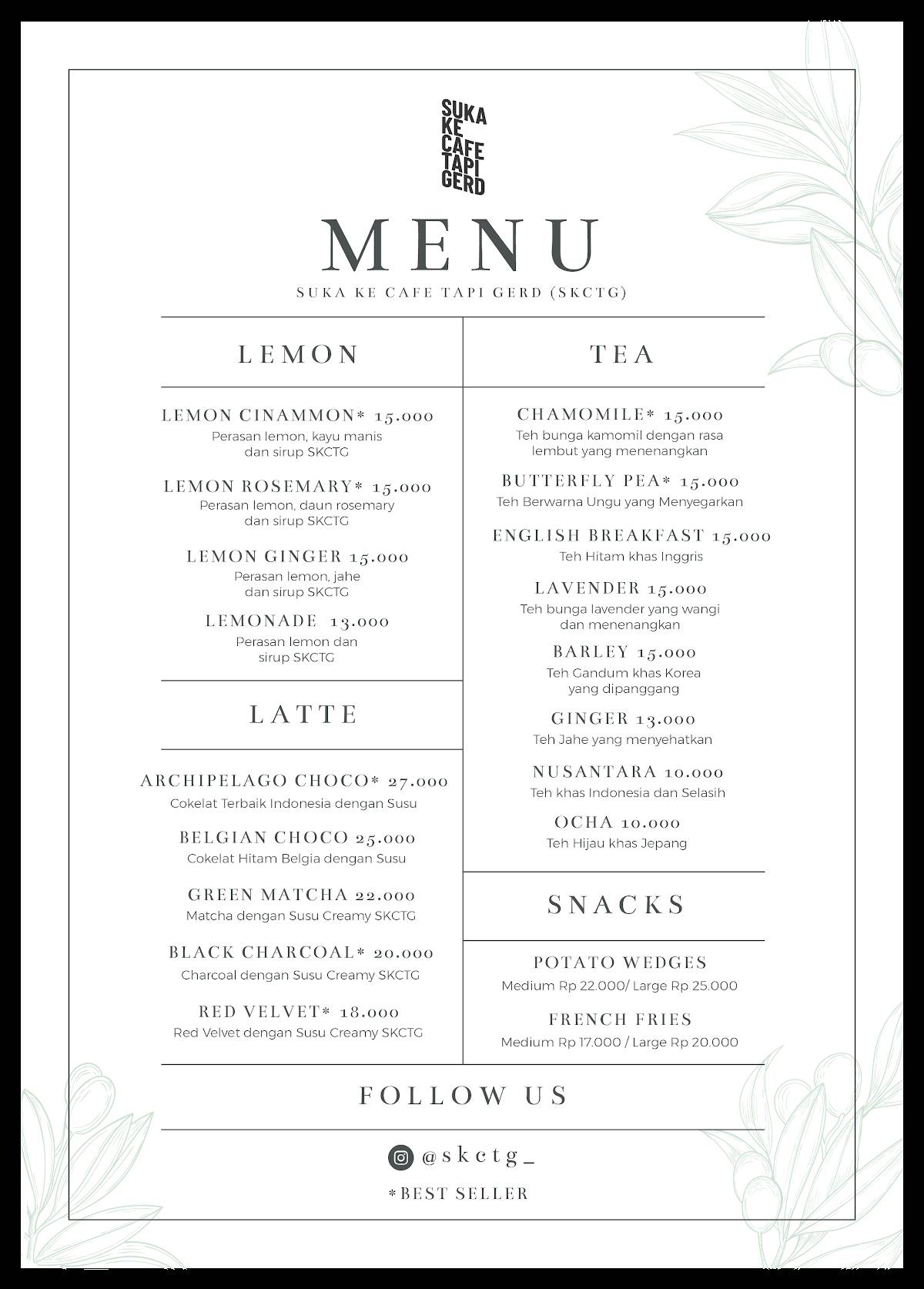 Menu at SKCTG Cafe Teh & Cokelat (Suka Ke Cafe Tapi GERD), Yogyakarta