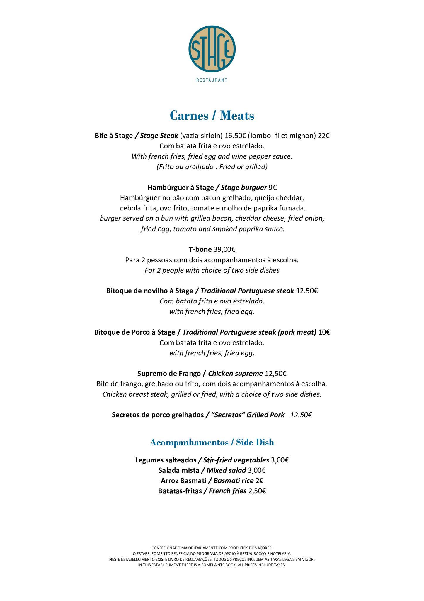 Menu em STAGE Restaurant, Ponta Delgada
