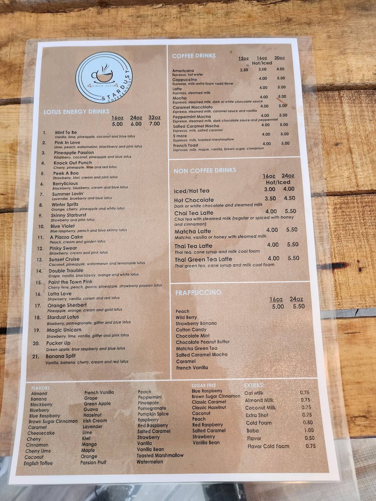 Menu at STARDUST COFFEE HOUSE, Hannibal