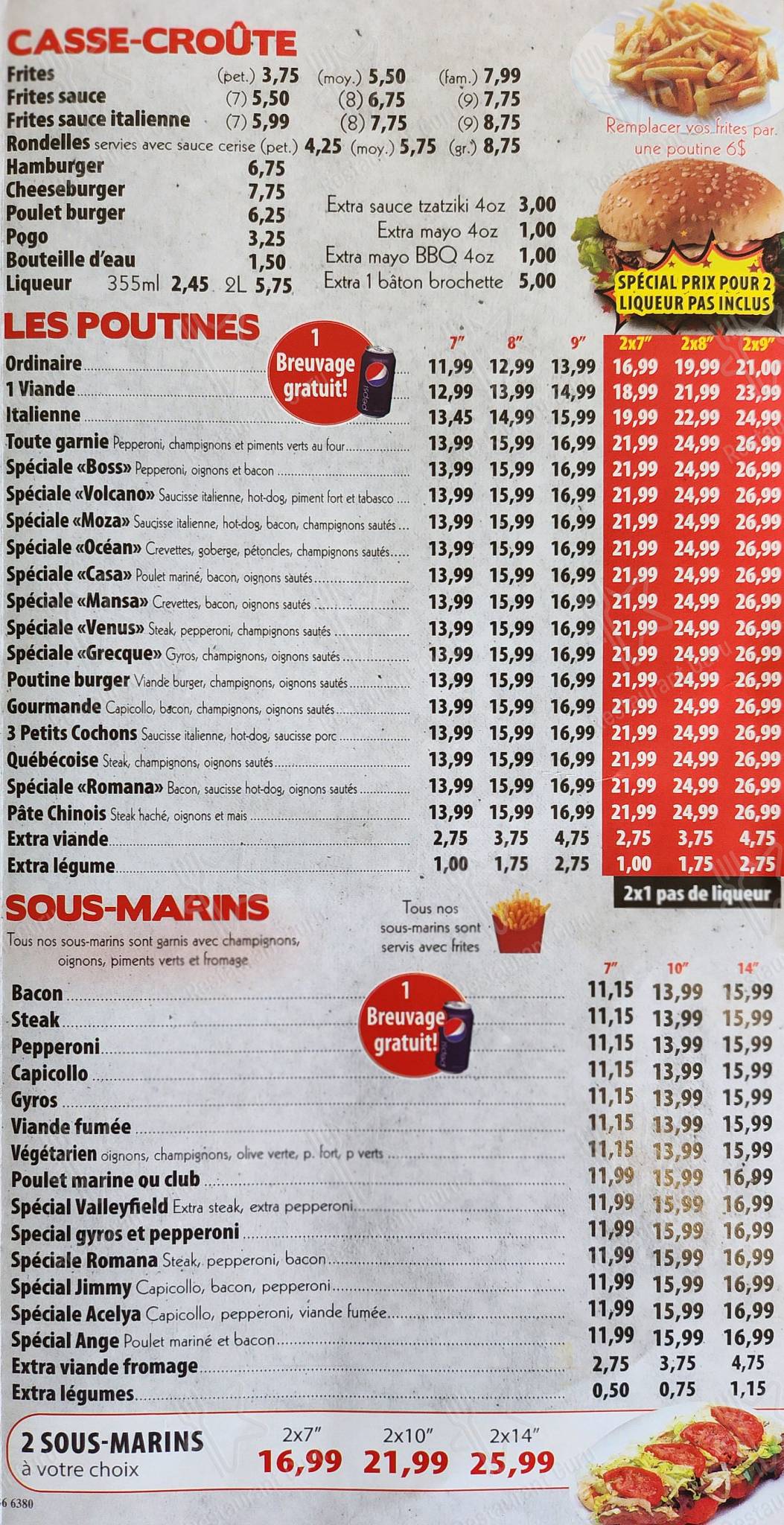 Menu au Pizzeria Romana, Salaberry-de-Valleyfield