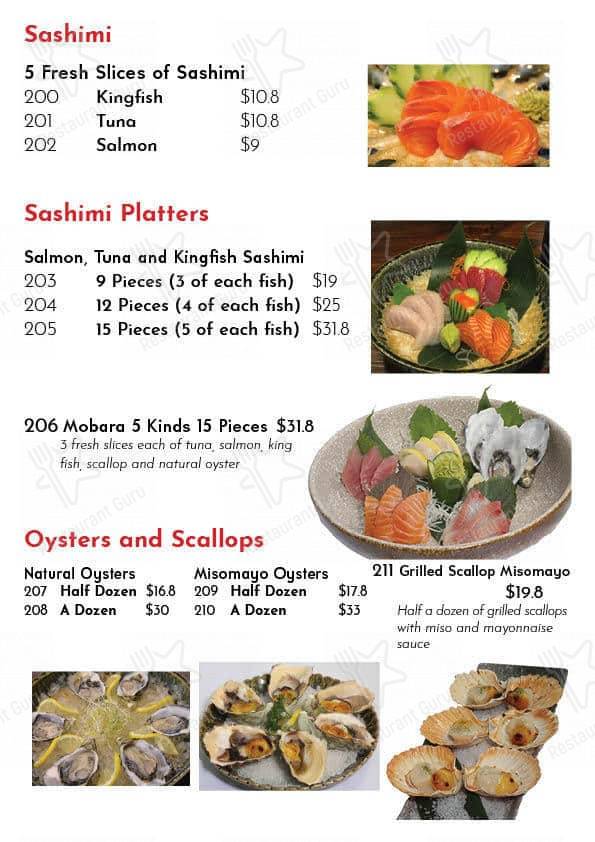 Menu at Mobara Japanese and Ipho Vietnamese Restaurants, Salisbury