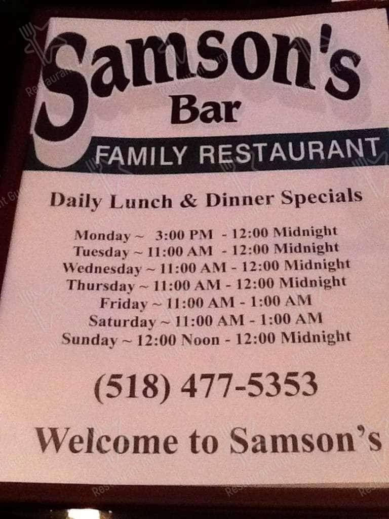 Menu at Samson's Bar & Restaurant, Schodack Center