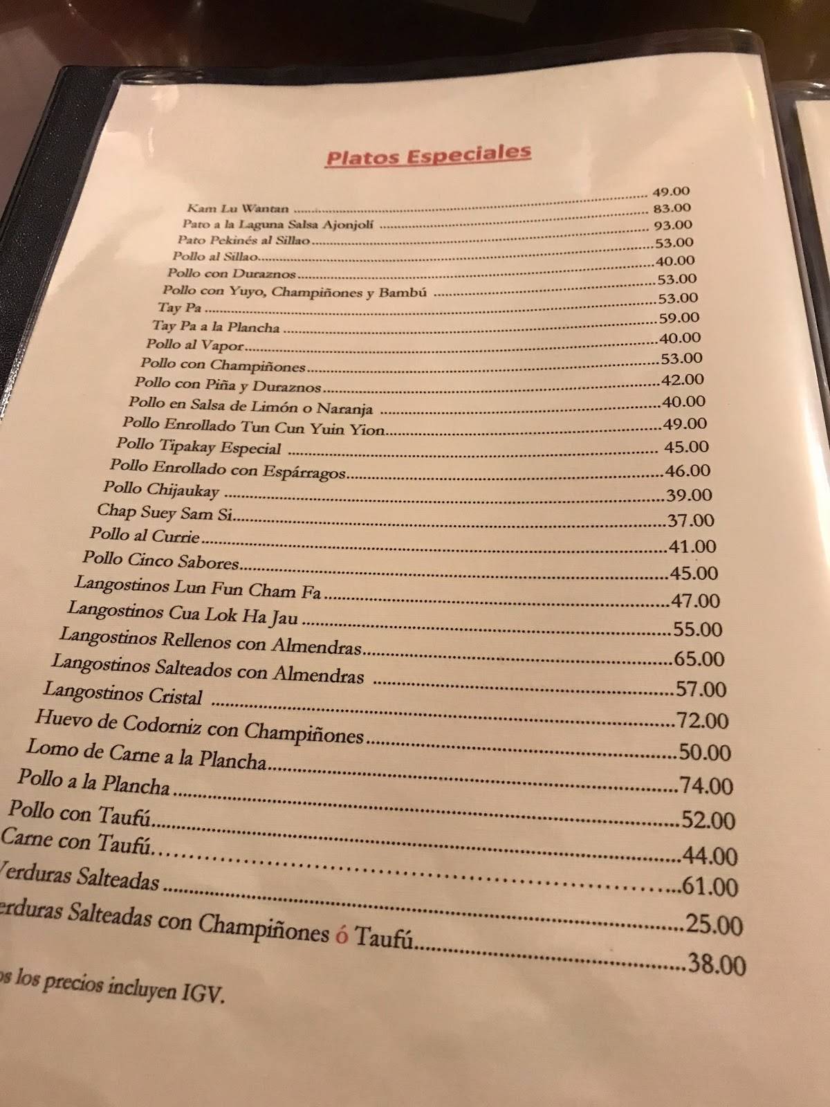 Carta del restaurante Chifa Mi Amigo, San Isidro