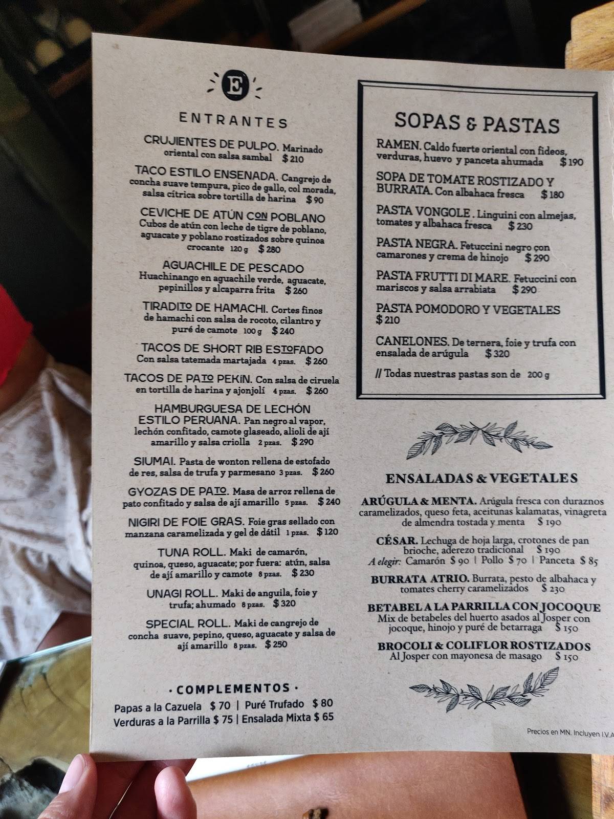 Menu at Atrio Restaurant, San Miguel de Allende