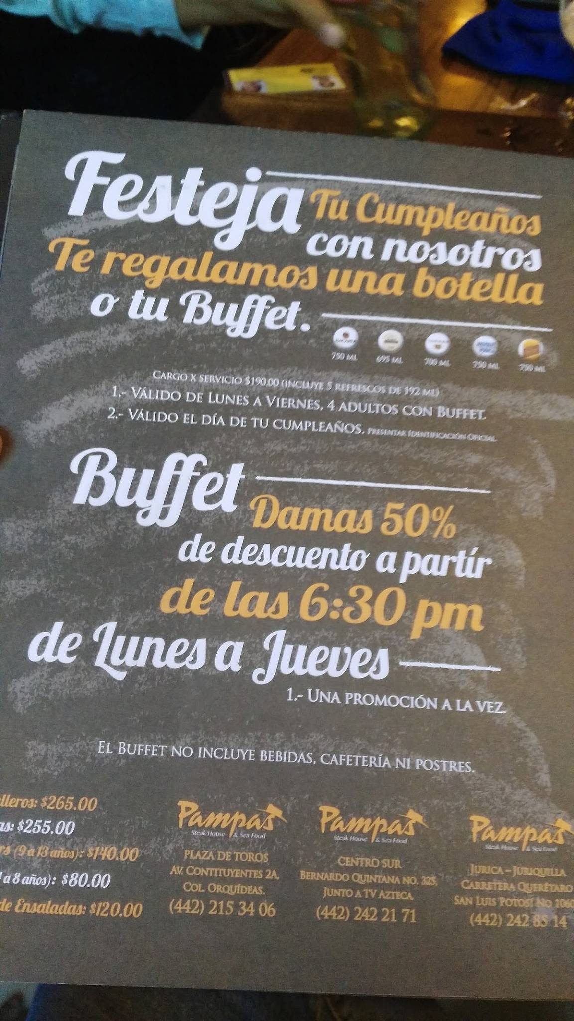 Carta de parrilla Pampas Centro Sur, Santiago de Querétaro, Prol ...