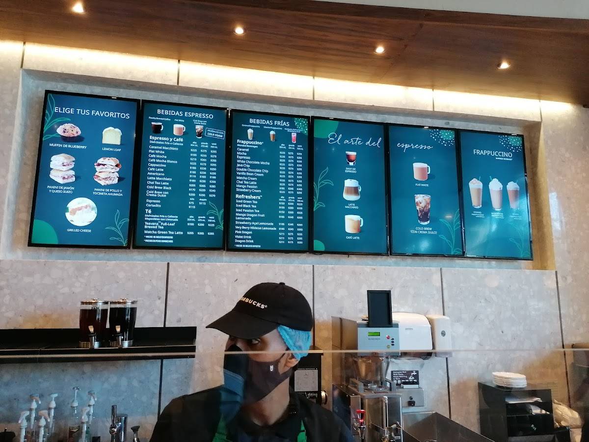 Menu at Starbucks cafe, Santo Domingo, Downtown Center