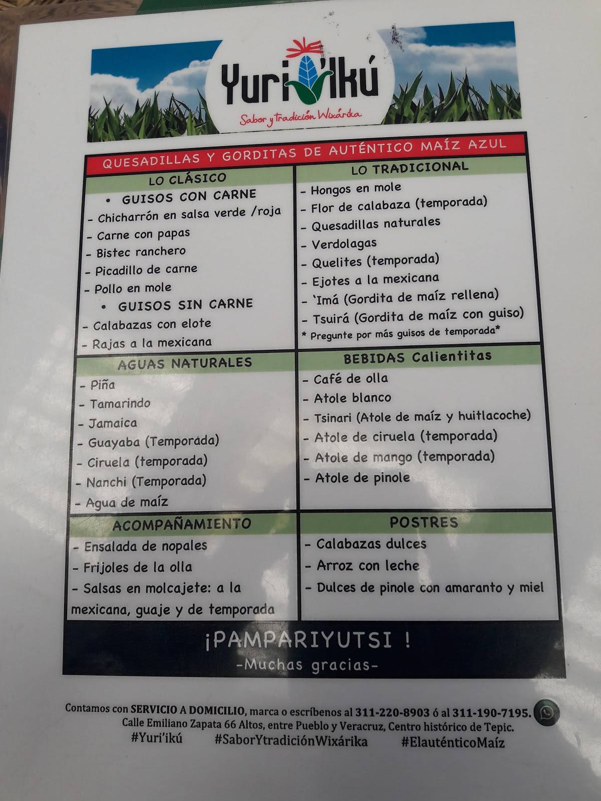 Carta del restaurante Santo Mitote, Tepic, C. Zapata Pte. 66