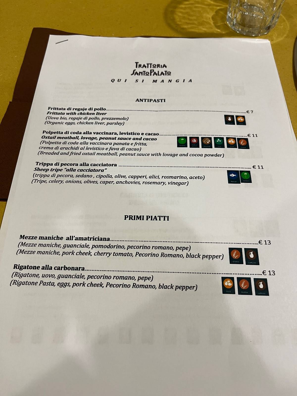 Menu da SantoPalato ristorante, Roma