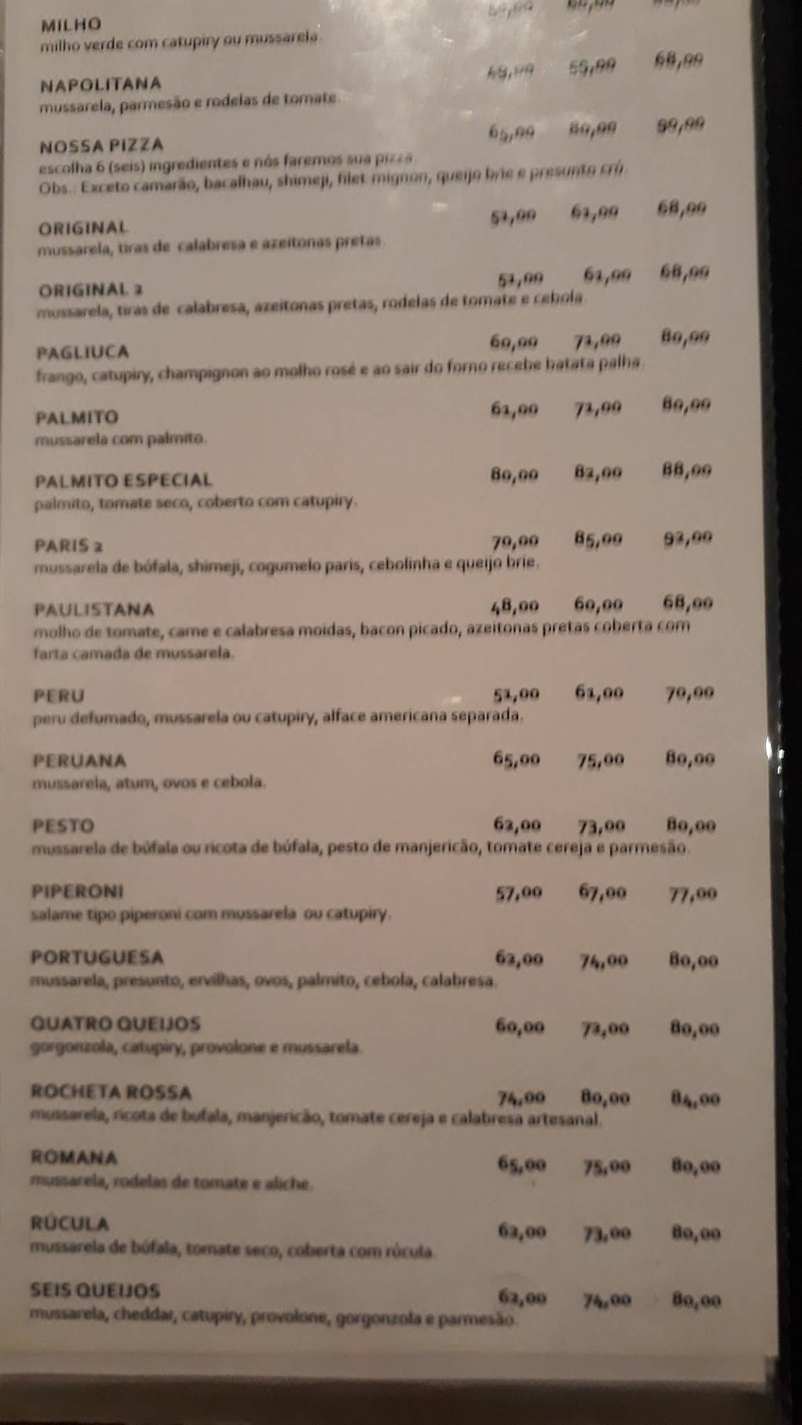 Menu em Van Gogh pizzaria, Santos