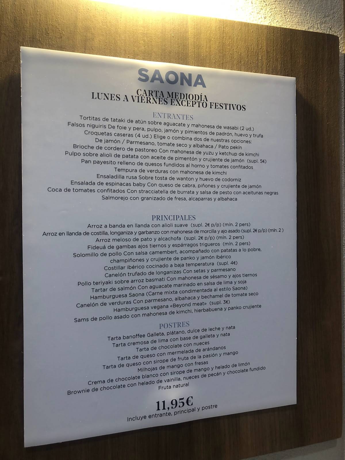 Carta del restaurante Saona Pozuelo, Pozuelo del Alarcón