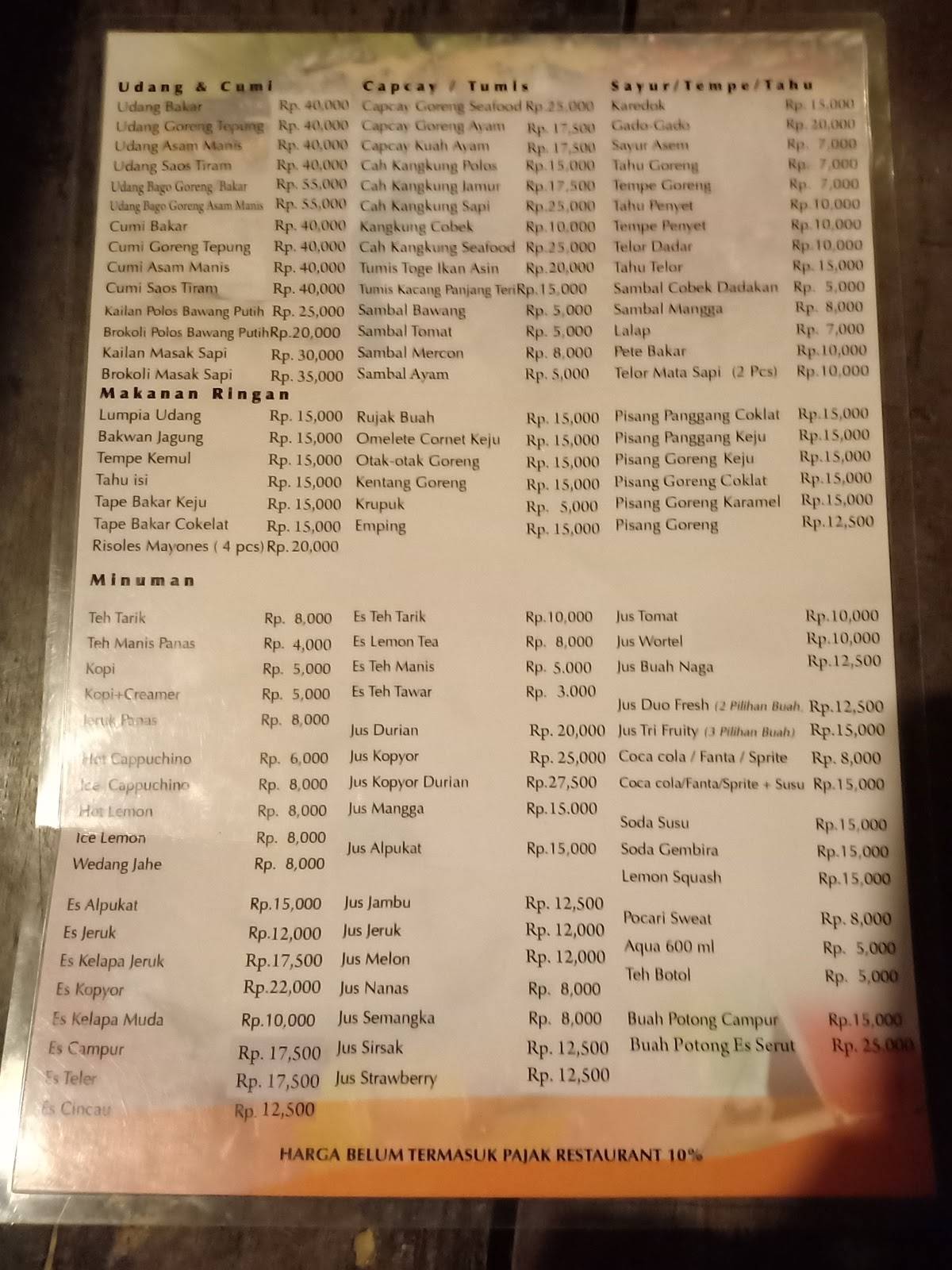 Menu at Saung Edi restaurant, Cilegon, X2PW+QCQ