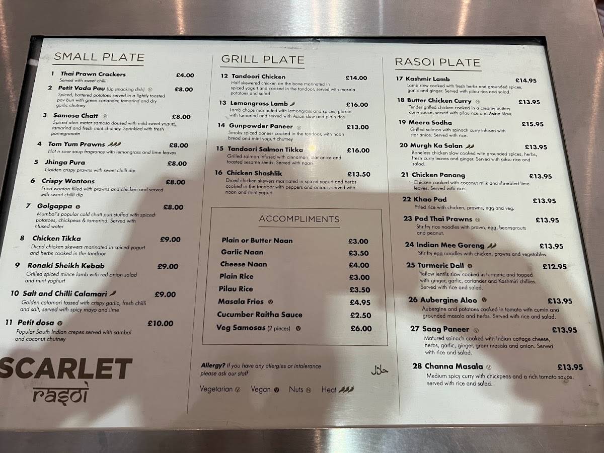 Menu at Scarlet Rasoi restaurant, London, The O2