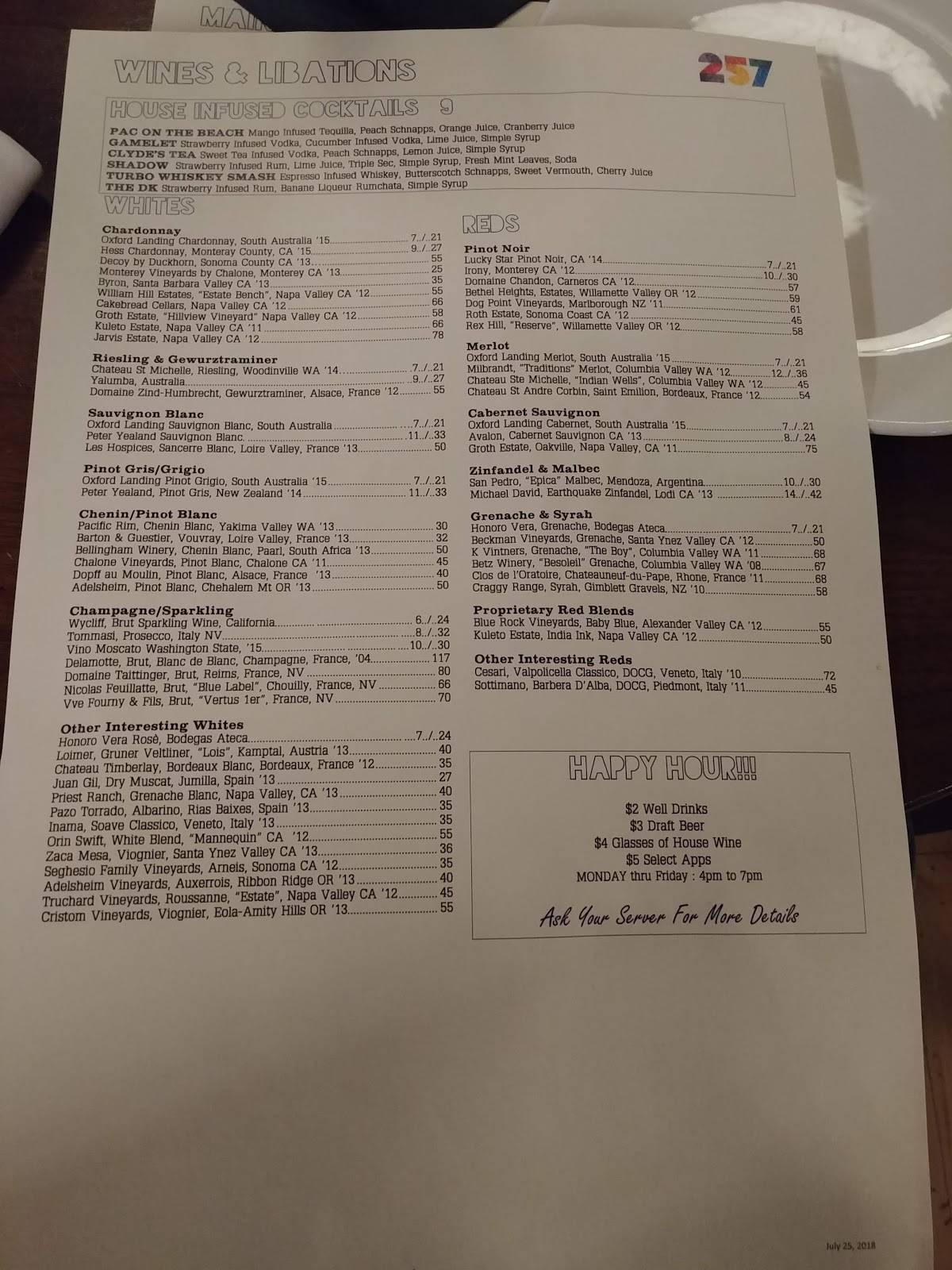 Menu at Enterrium restaurant, Schaumburg